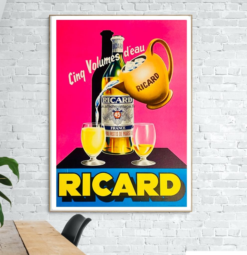 Affiche Ricard, cinq volumes d'eau - Affiche Vintage